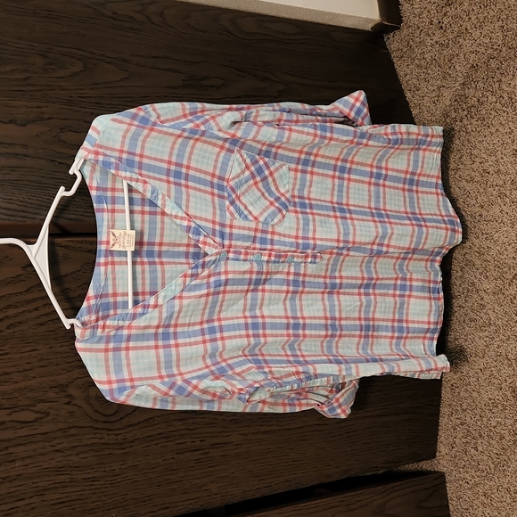 Tops | Red White And Blue Plaid Shirt | Poshmark